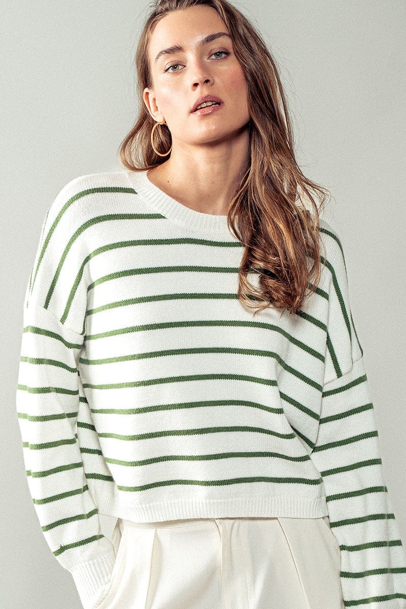 Quincy Stripe Sweater- Olive – Elle Maxine